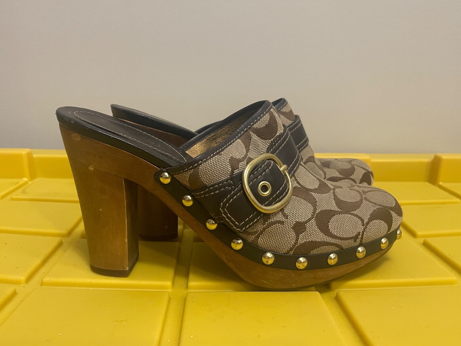 COACH | Willow Signature Jacquard Studded Mule Clog Wood Heel | Size ...