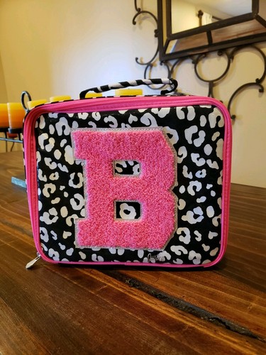 JUSTICE CHEETAH ZEBRA LEOPARD BLACK WHITE HOT PINK INITIAL B LUNCH BOX ...