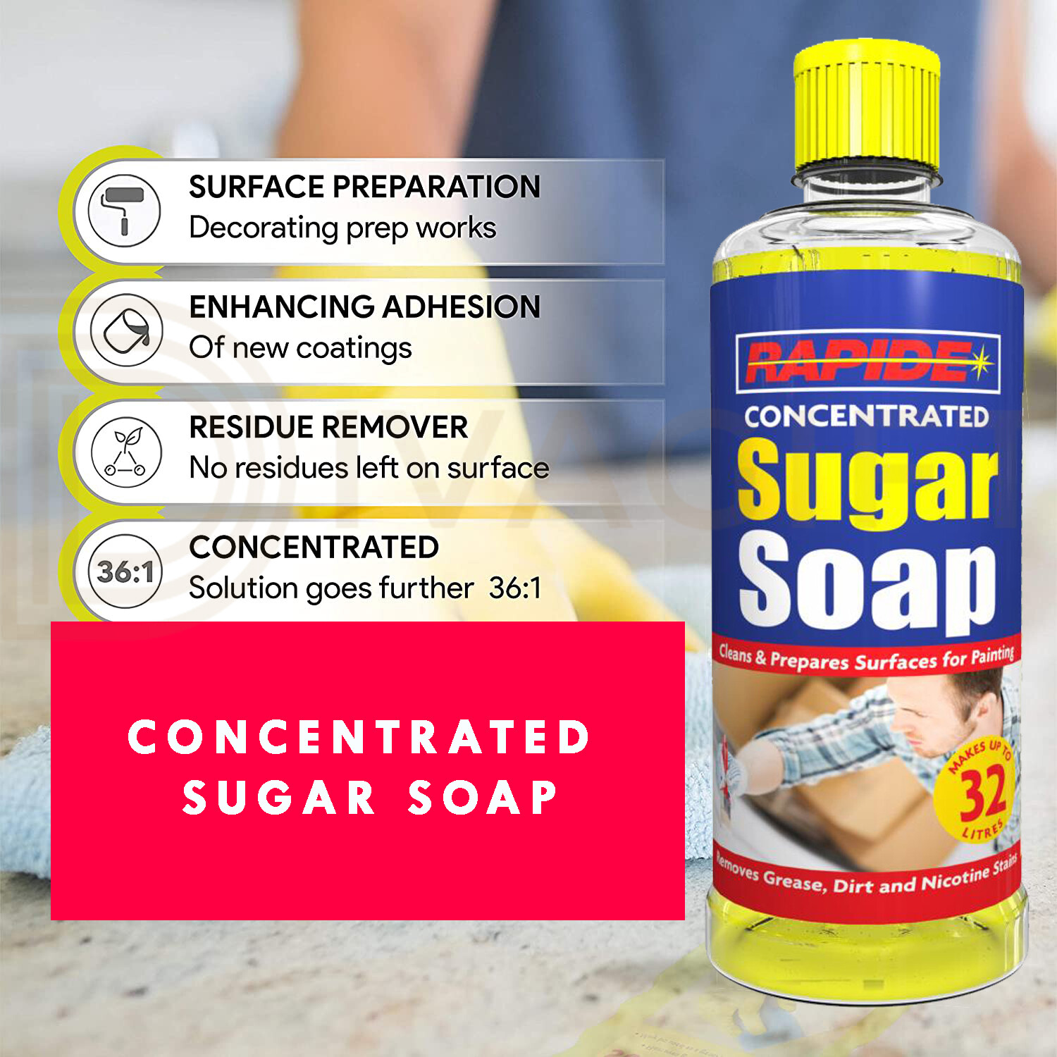CONCENTRATED SUGAR SOAP REMOVES GREASE DIRT NICOTINE PREDECORATING ...