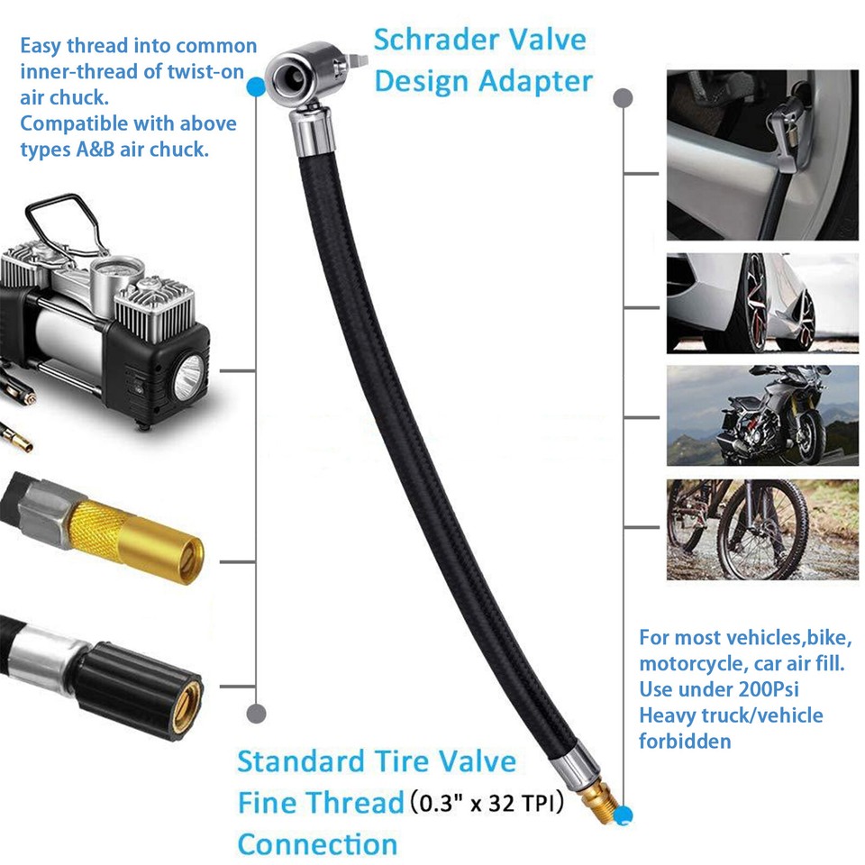 Car Air Inflator Pump Hose Nozzle Adapter Tire Chuck Valve Clip ...