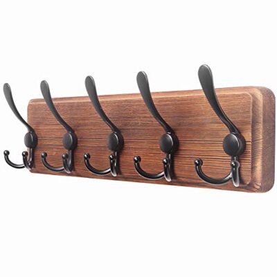 5 Tri Hooks Wooden Wall Coat Hanger Rack Wall Mounted, Heavy Duty for ...