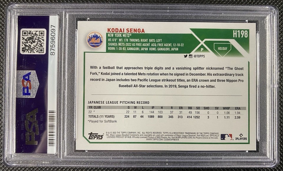 2023 Topps Holiday Kodai Senga Santa Hat Rookie Variation SP #H198 PSA ...