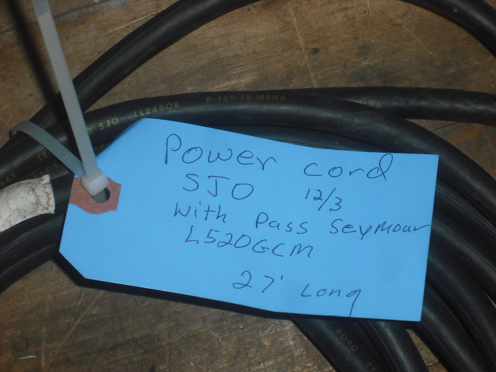 Power Cord assembly SJO Cable 12/3C Wire W/Plug L520GC 20A, 27' Long | eBay