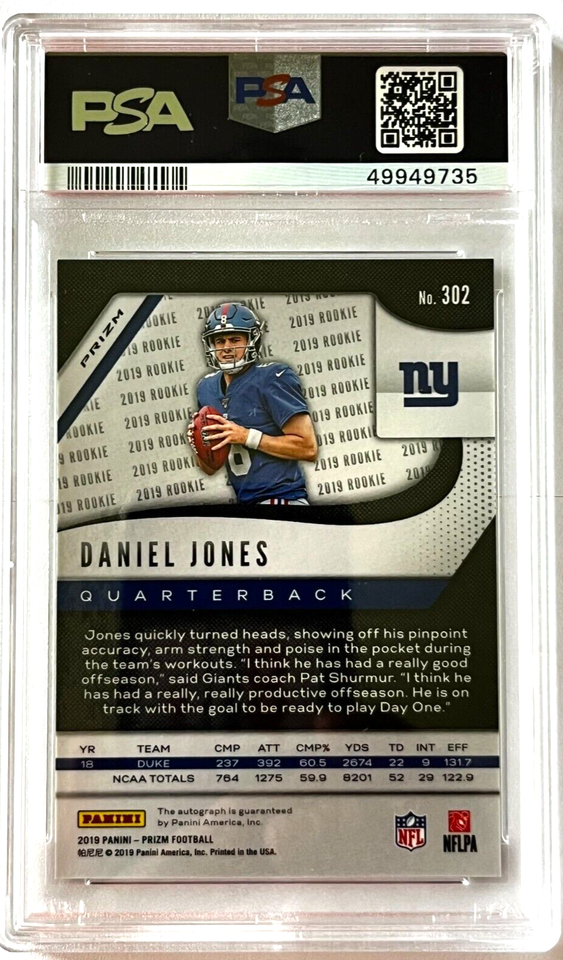 2019 Panini Prizm Daniel Jones Rookie Auto Card #302 PSA 10 Gem Mint | eBay