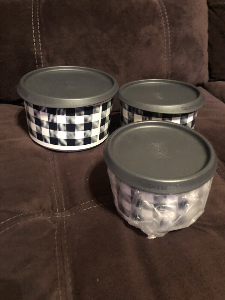 Tupperware NEW Buffalo Plaid Stackable 3 Piece Canister Set with Lids ...