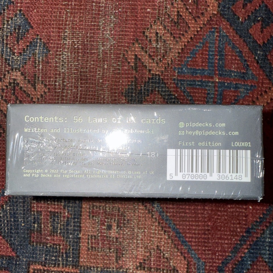 Laws Of UX - Vol 1 - Pip Deck - Jon Yablonski - 56 Cards | eBay UK