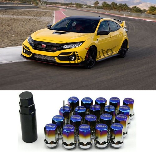 Wheel Rim Lug Nuts M12X1.5 Titanium Blue Burning Style Tuner Bolts Rays ...