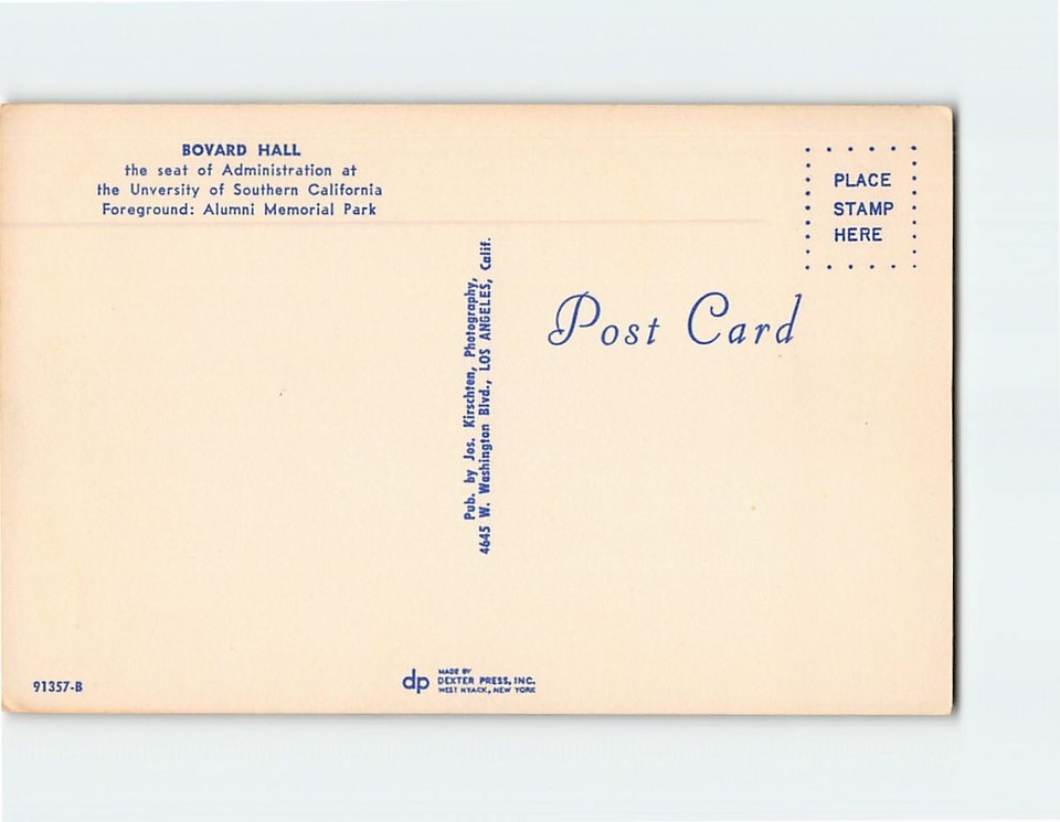 Postcard Bovard Hall University of Southern California Los Angeles CA ...