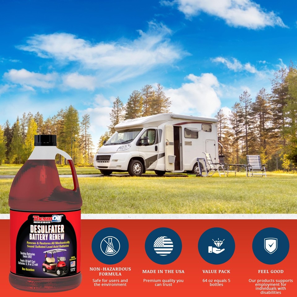 Thermoil DeSulfater Golf Cart Solution 64oz Treats 10 Batteries Made in ...