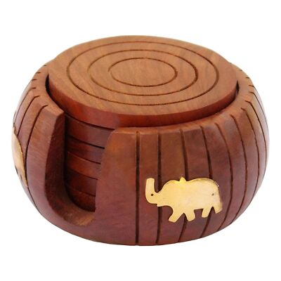 Wooden Table Coaster Set of 6 for Tea Cups Coffee Mugs Beer Cans and ...