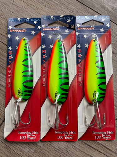 Lot of 3 New Dardevle 1 oz Daredevil Lures Firetiger Brass Back Walleye ...