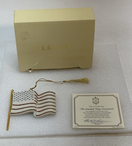 Lenox Jeweled Patriotic American Flag Ornament Swarovski Crystals 2002 ...