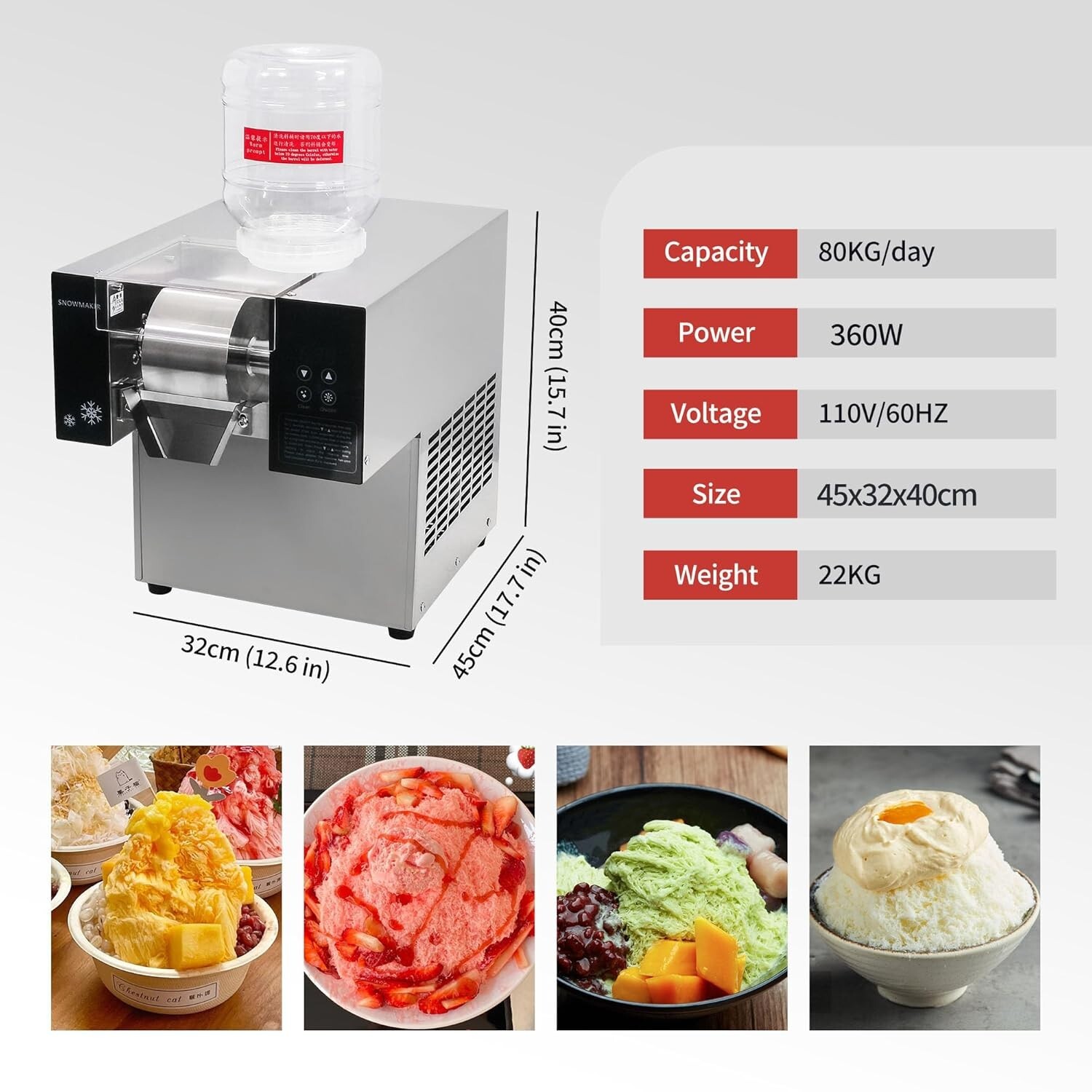 Wixkix Korean Snowflake Ice Machine 176LBS/24H Ice Shaved Maker Air ...