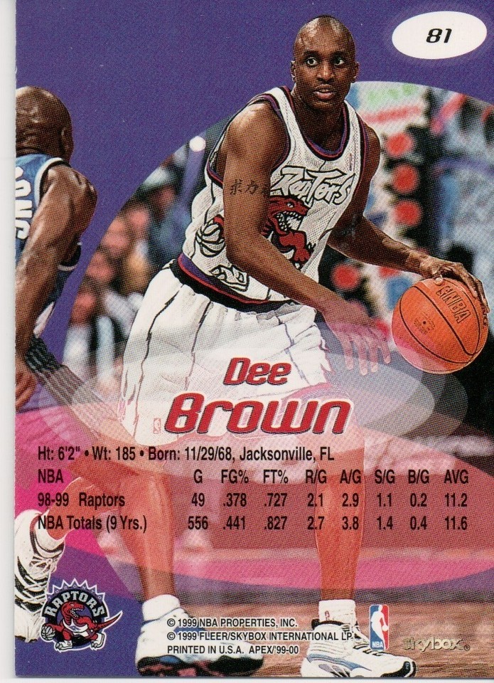 1999-00 SkyBox APEX #81 Dee Brown Team: Toronto Raptors (22-1900) | eBay