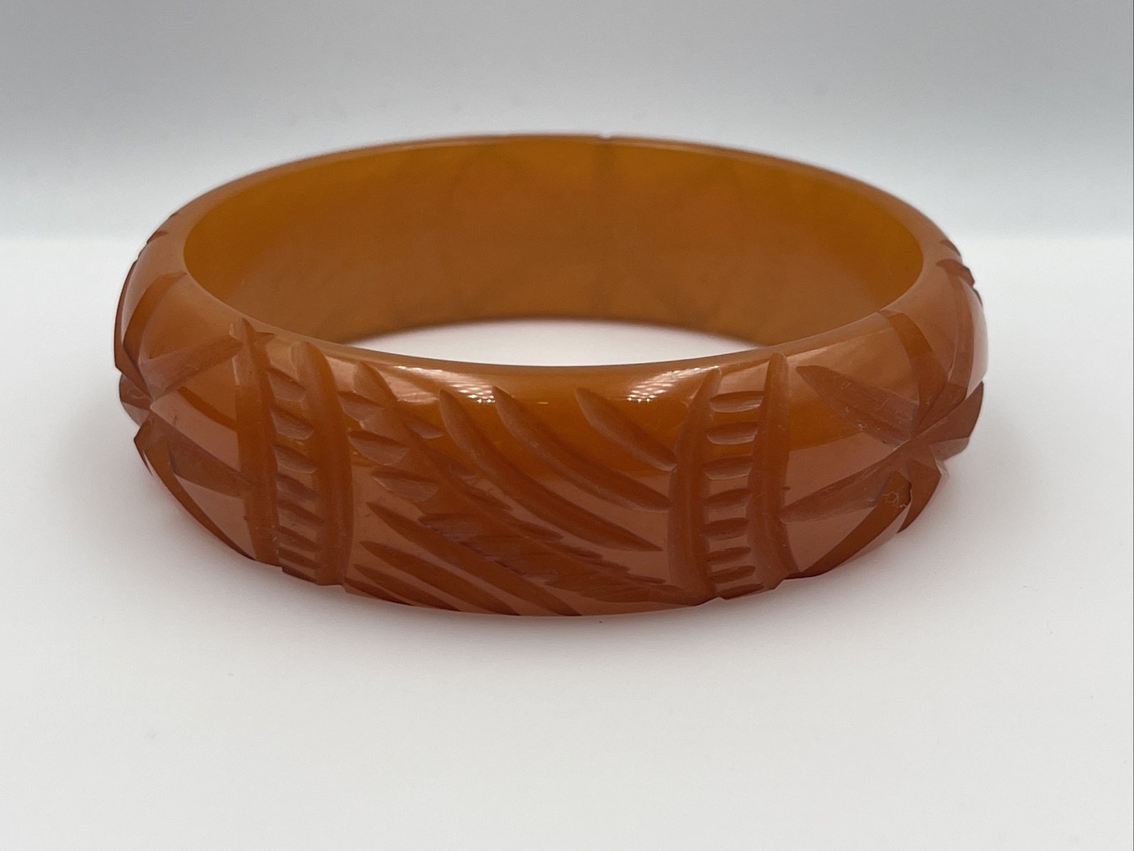 Antique Bakelite Butterscotch Orange Deep Carved Bang… - Gem