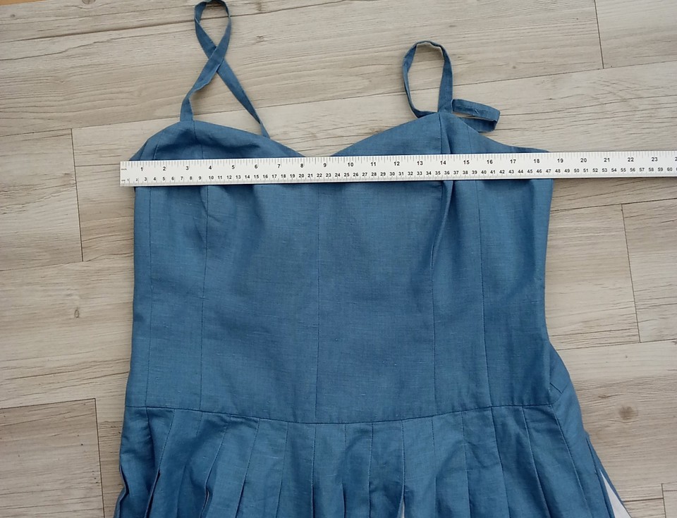 Boden Matilda Pleated Midi Dress Blue Linen Blend, Size 18R Fit & Flare ...