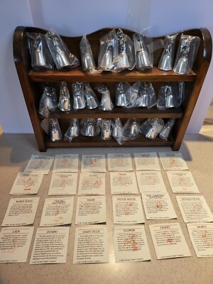 Disney NE Collectors Society Silver Plated Pewter Bells Lot of 24 Wood ...