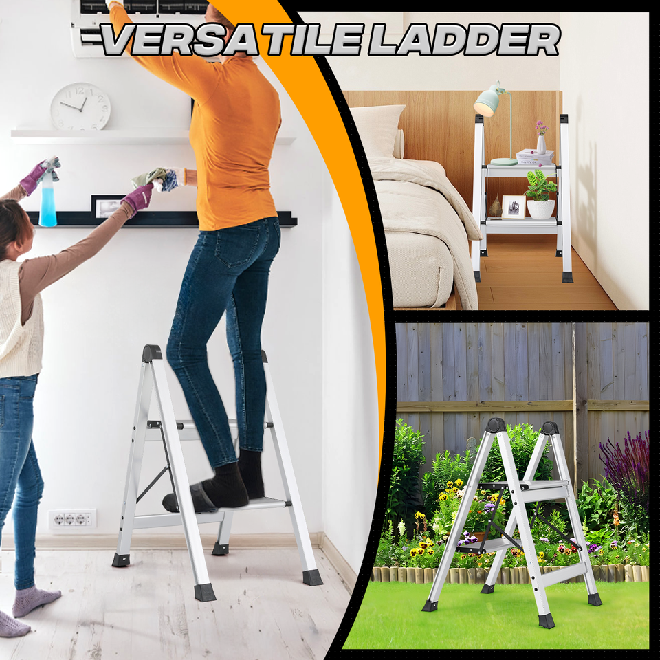 Aluminum 2 Step Ladder Folding 330lbs Anti-Slip Pedal Stool Indoor ...