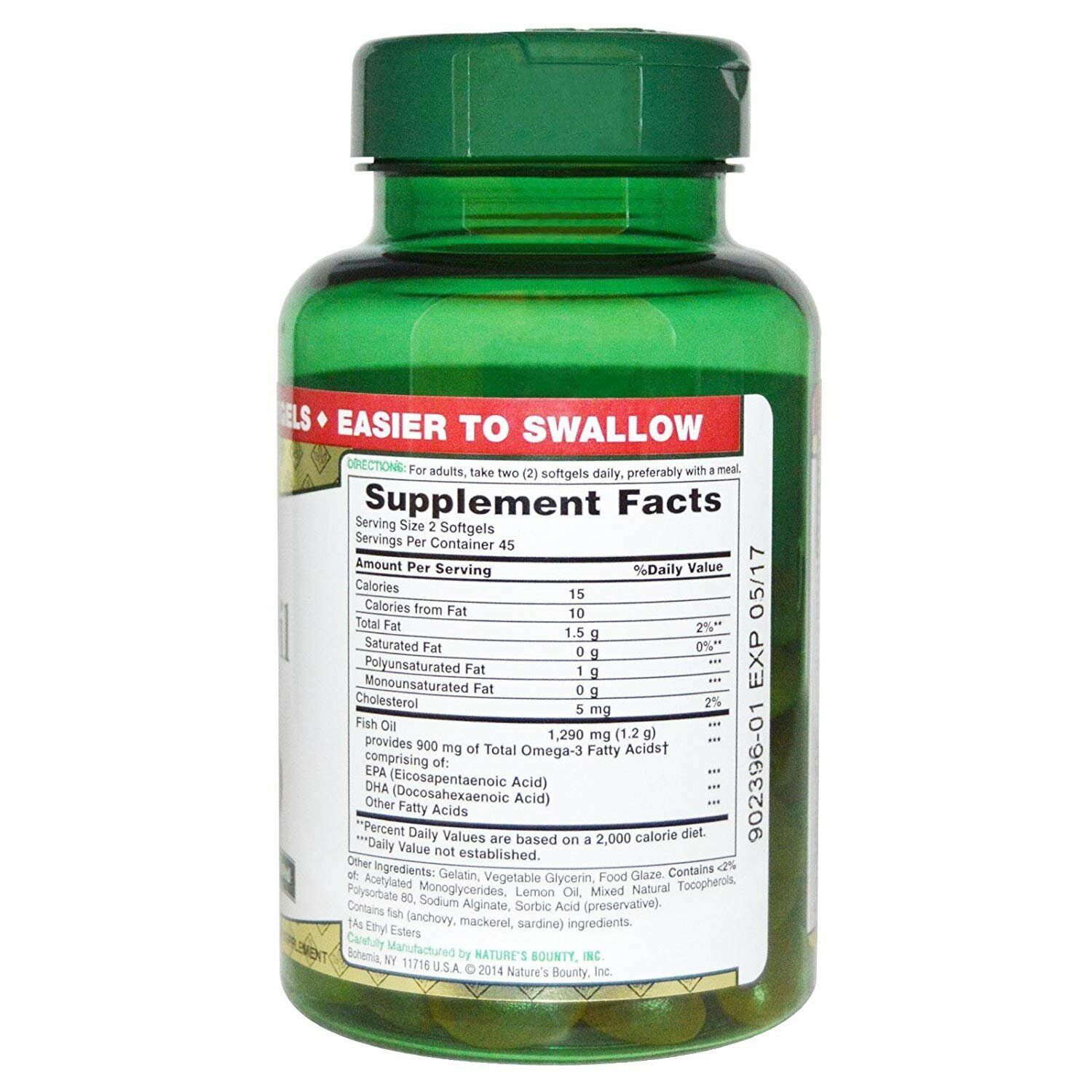 Nature's Bounty Mini Fish Oil 1290mg Omega 3 900mg Heart Health Support ...