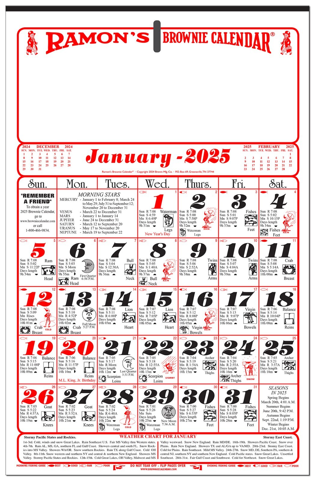 RBC - Ramon's Brownie Calendar - Old Fashioned Almanac Calendar - 2025 ...