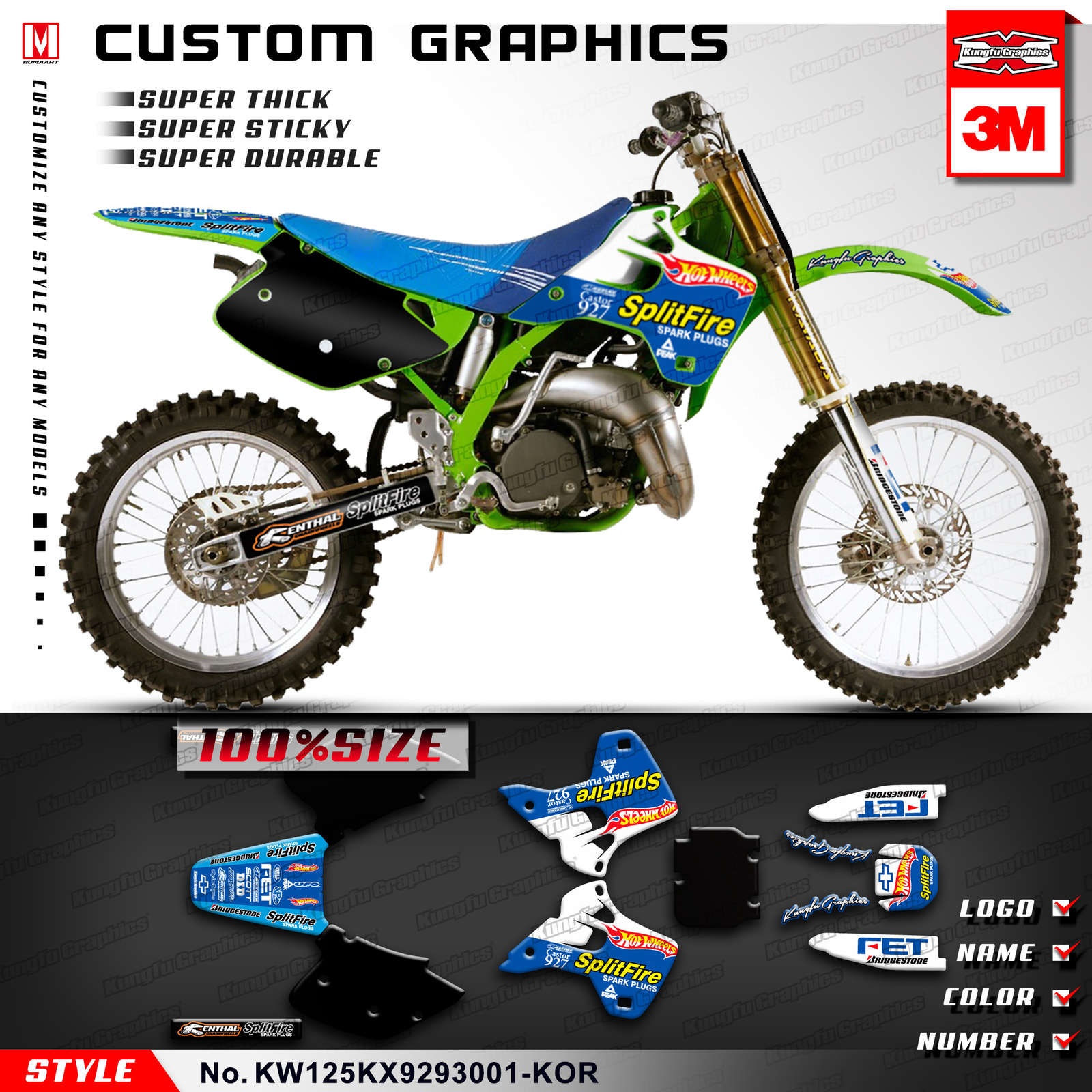 Graphics Kit Racing Sticker for KX125 KX250 KX 125 KX 250 1992 1993 ...