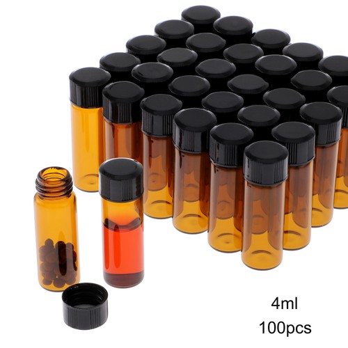100pcs 4ml Glass Vials with Screw Caps Amber Liquid Sample Vials Small ...