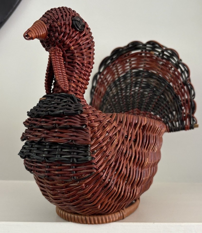 Vintage Wicker Turkey Woven Rattan Bread Basket Planter Farmhouse ...