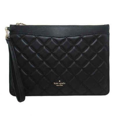 kate spade new york Natalia Large Zip Pouch Black Quilted Leather ...