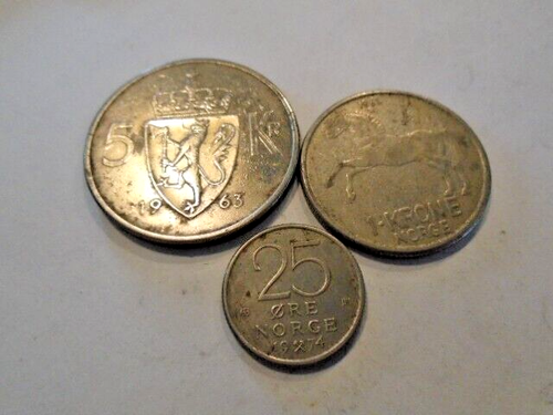 Norway Coin 5 Krone 1963 1 Krone 1966 25 Ore 1974 | eBay
