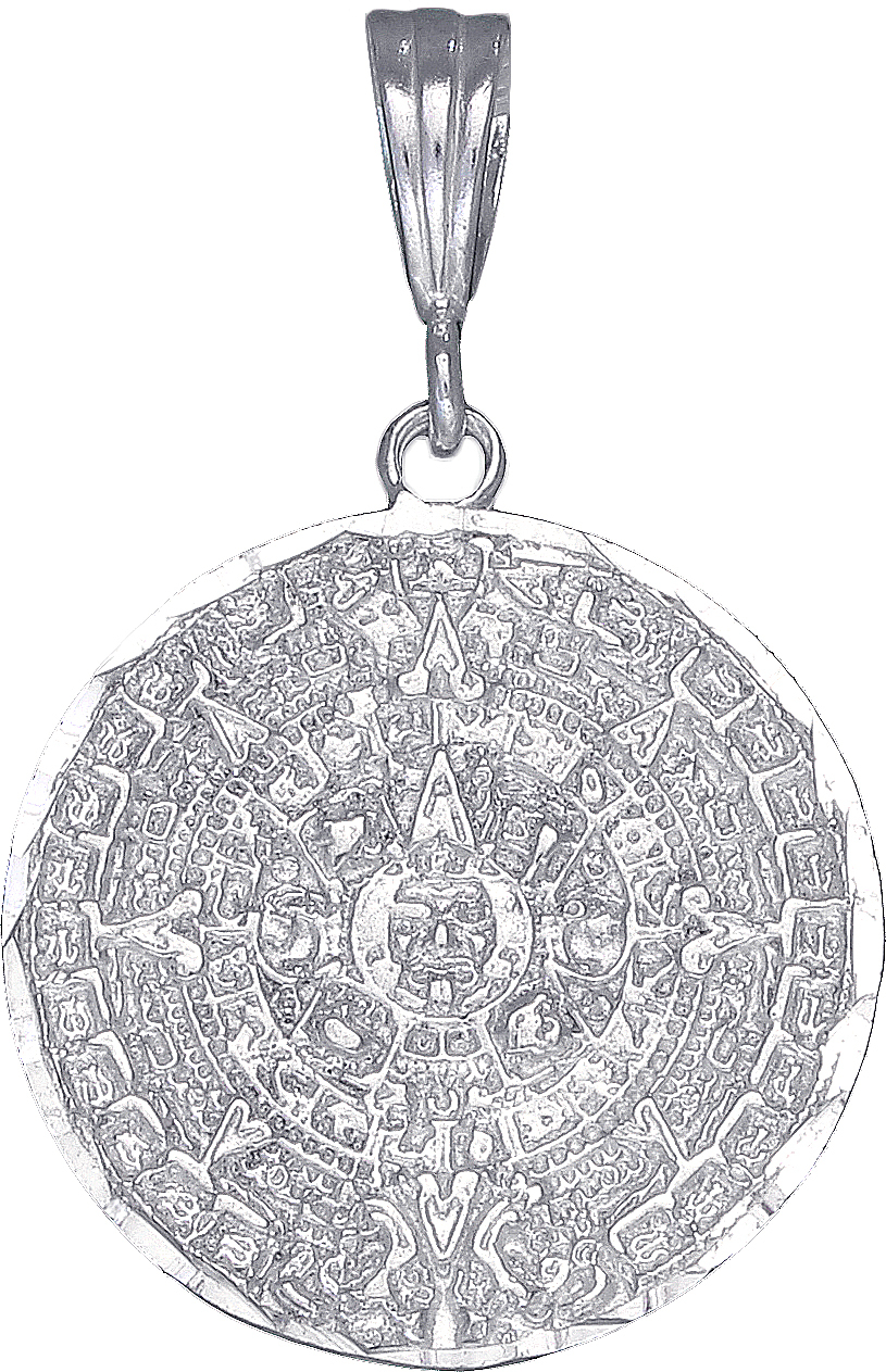 Sterling Silver Aztec Calendar Mayan Sun Charm Pendant Necklace Diamond ...