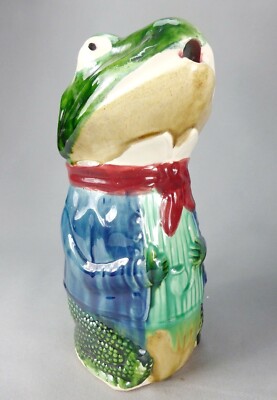 Superb Zoomorphic Majolica Frog smoking pipe large Jug Barbotine ...