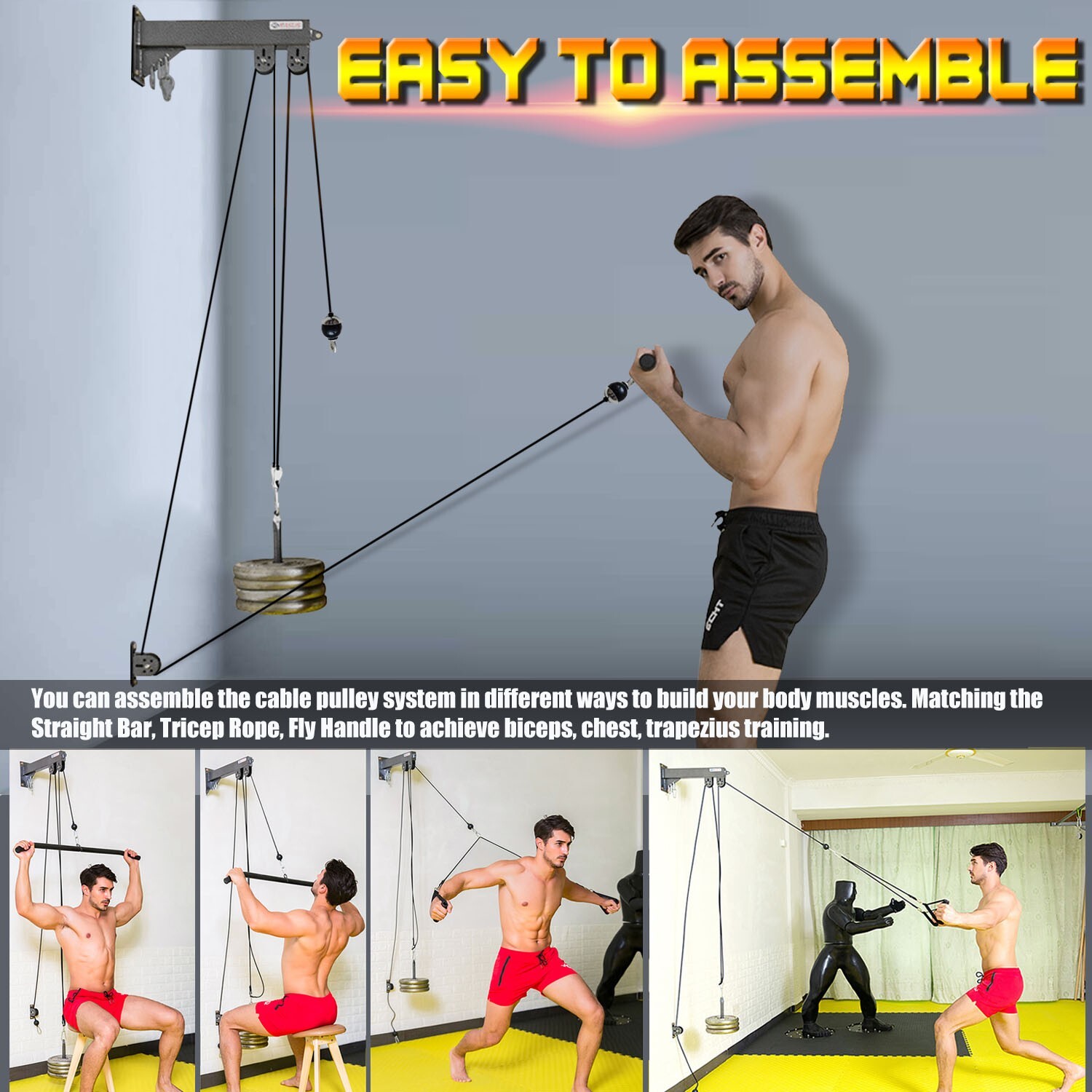 Fitness Wall Mount Pulley System Weight Cable Pulley System F Gym Cable ...
