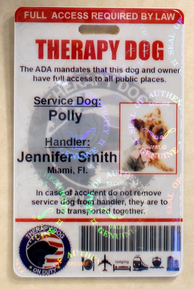 HOLOGRAPHIC THERAPY SUPPORT DOG ID CARD FOR SERVICE DOG ADA RATED 0THR ...
