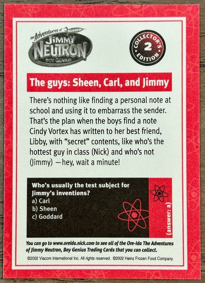 2002 (ORE IDA) (JIMMY, CARL, SHEEN) Jimmy Neutron Boy Genius #2 - NEAR ...