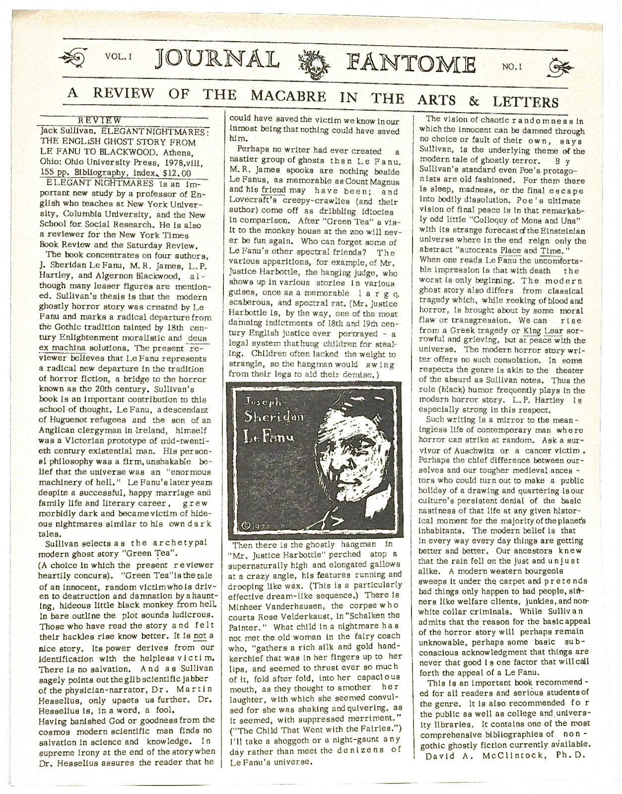 Journal Fantome —Volume 1, No. 1, 1979 — C. M. James, Editor/Publisher ...