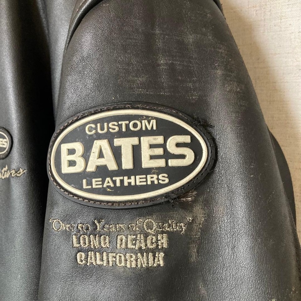 BATES Black Leather Motorcycle Jacket XL Vintage Used Distressed Rider ...