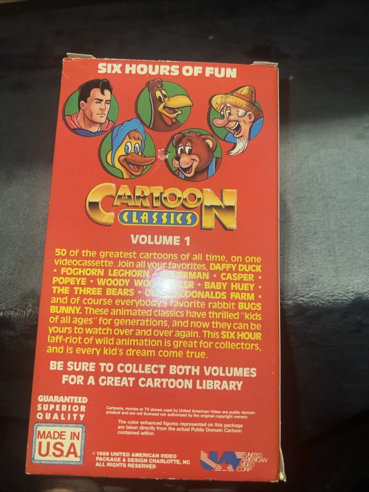 Cartoon Classics Volume 1 VHS 6 Hours Of 50 Cartoons Various Characters ...