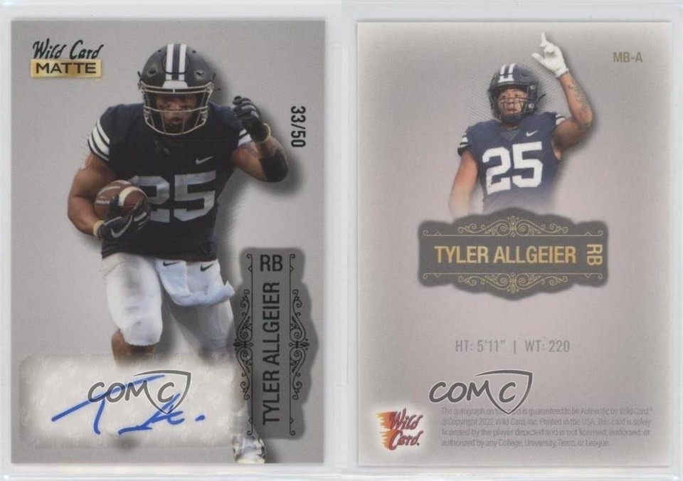 2022 Wild Card MATTE Silver - Green Foil 33/50 Tyler Allgeier Rookie ...