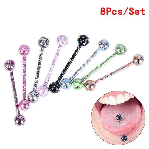 8PCS/Set Mix Colorful Stainless Steel Ball Tongue Bar Ring Body ...