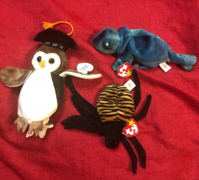 Lot Of 3 TY Beanie Babies - Rainbow , Wise, Spinner Stuffed Animals ...