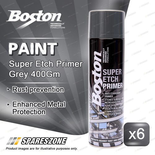6 x Boston Super Etch Primer Grey Metal Protection Paints 400G Durable ...