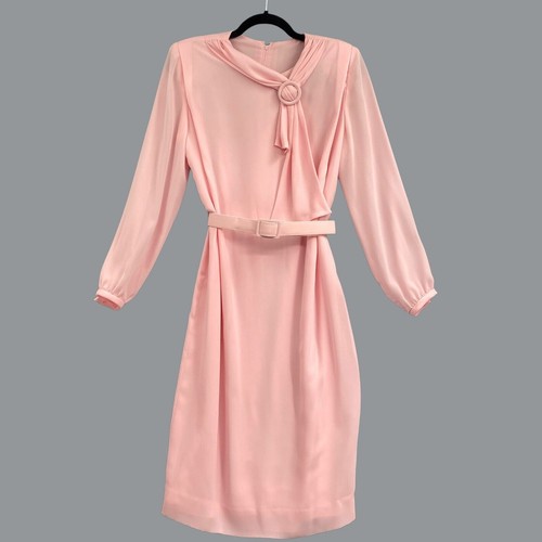 VTG 90s Diane Roberts Midi Dress Women 12 Pink Balloon Slv Scarf Neck ...