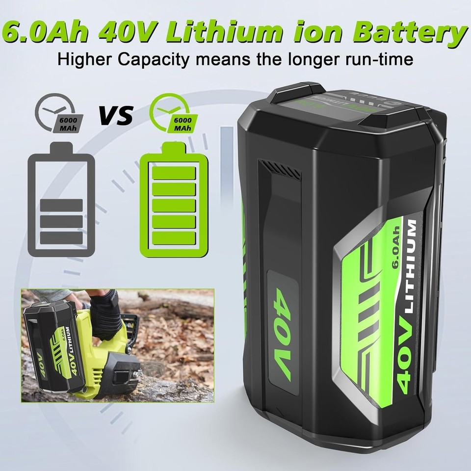 4.0Ah Battery 40 Volt for Ryobi 40V Lithium OP40404VNM Battery with LED ...