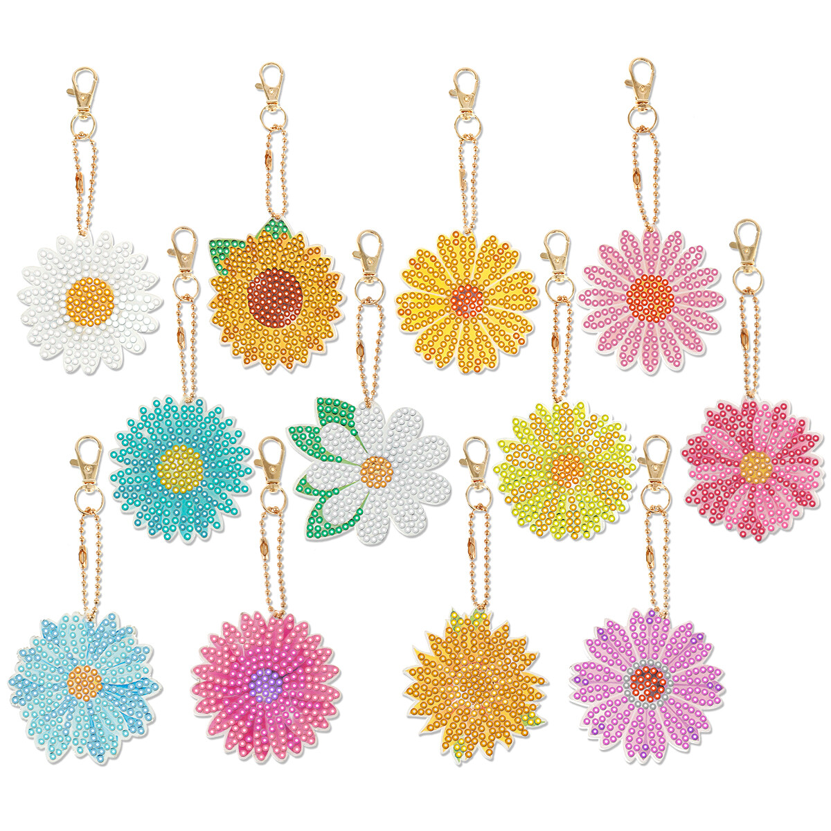 12 Pcs DIY Diamond Keychain Kits 5D Cute Daisy Sunflower Diamond Art ...