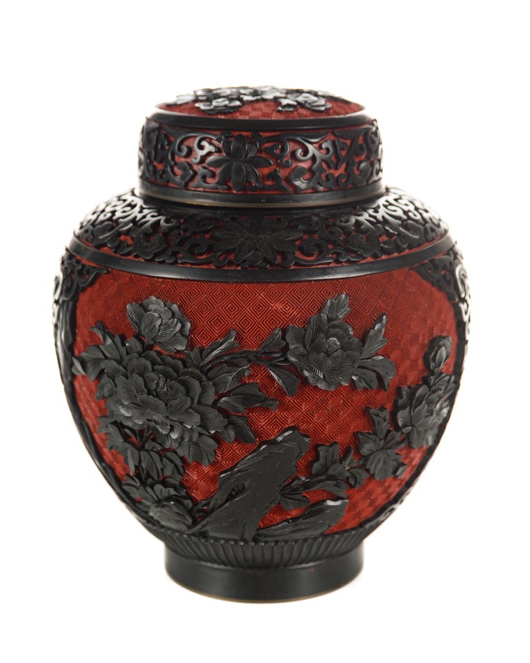 Chinese Gorgeous 9" Black & Red Cinnabar Lidded Jar | eBay