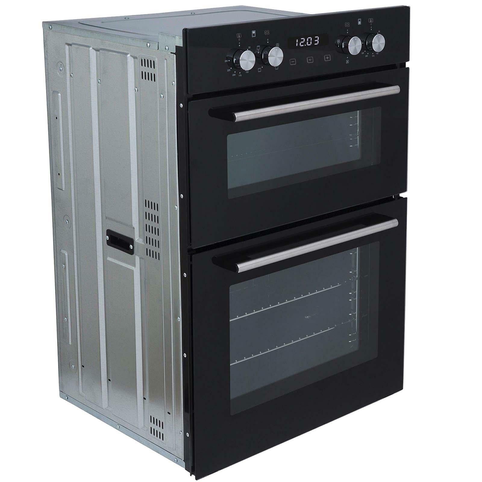 SIA 60cm Black Built In Double Electric Fan Oven & 4 Zone Touch Ceramic ...