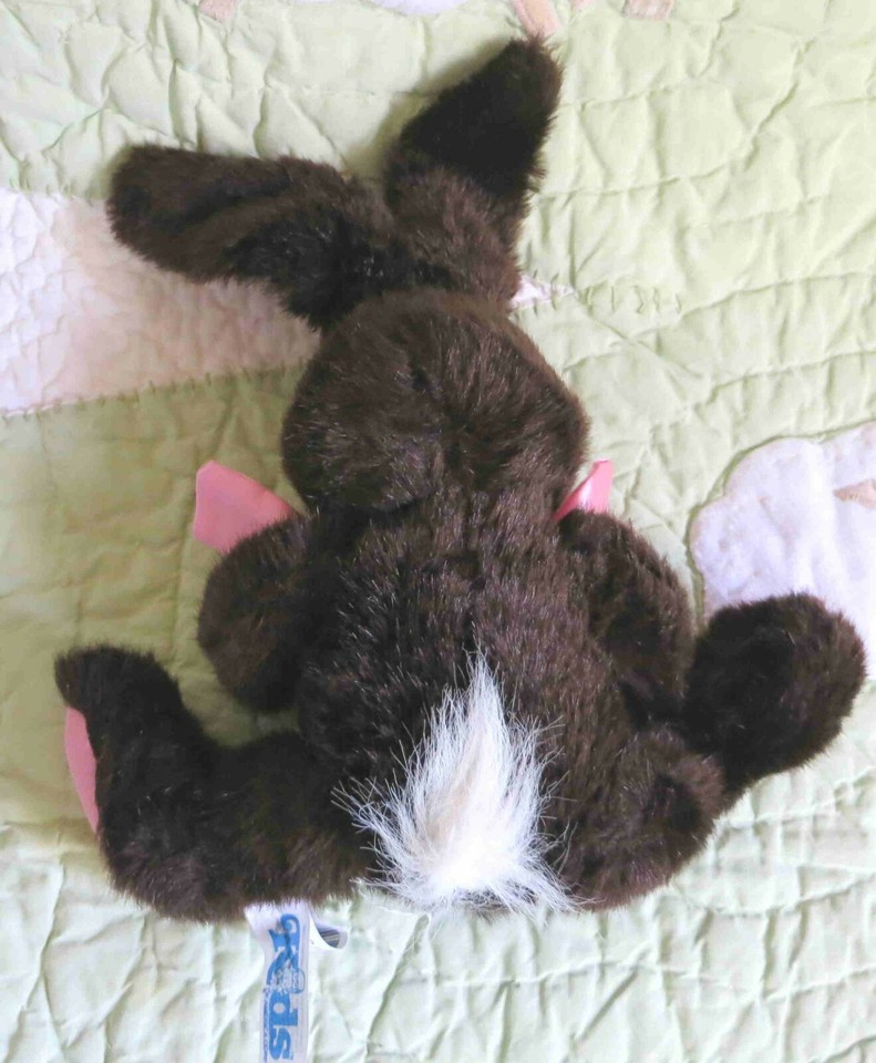 Kids of America Bunny Rabbit Dark Brown Plush w Pink Satin Stuffed Toy ...