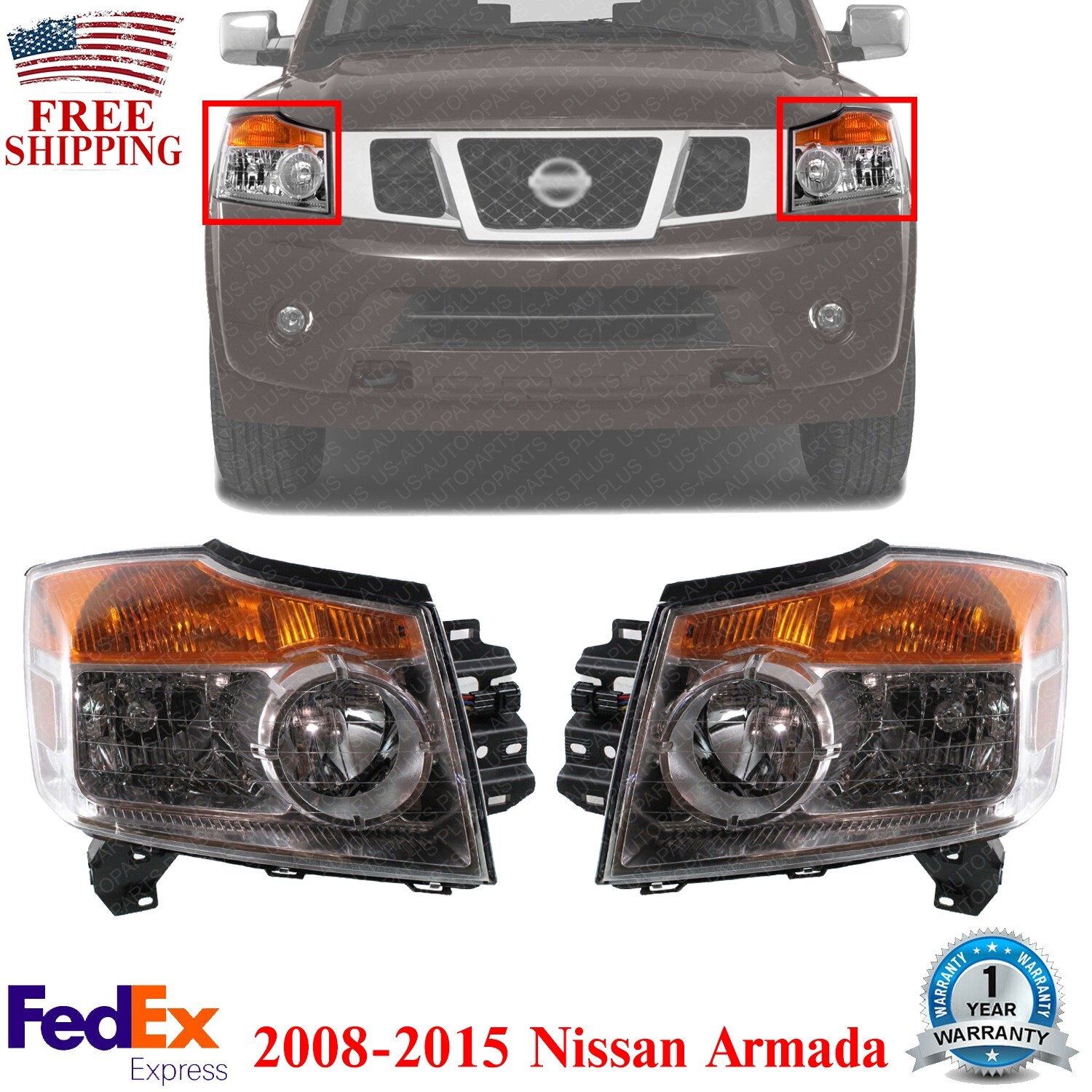 Front Headlights Assembly Halogen Left & Right Side For 2008-2015 ...