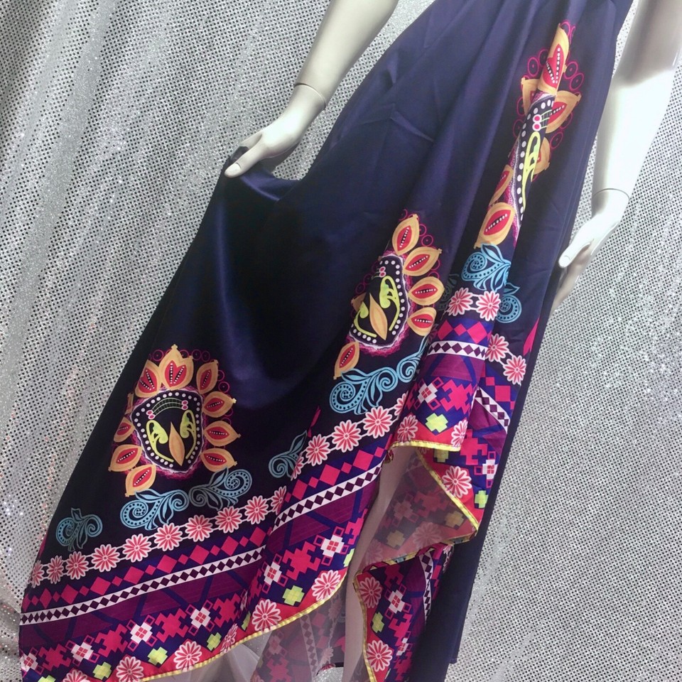 Fairy core handkerchief hanky high low hem tribal print sun dress blue ...