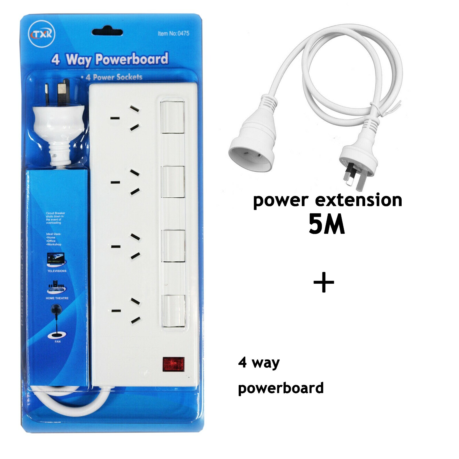 4 or 6 WayUSB Power Board Overload Protector Powerboard with Individual ...